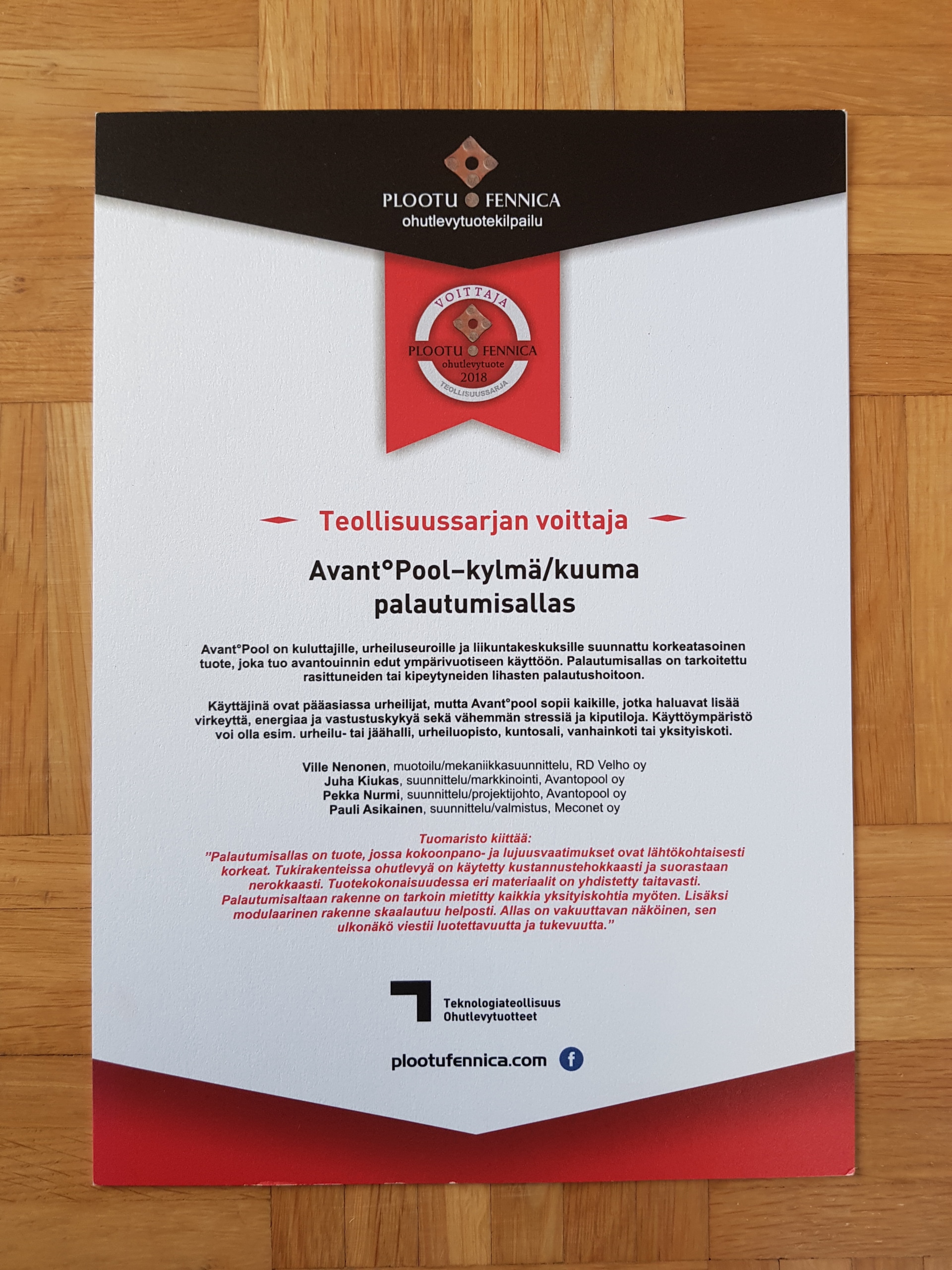 Avantopool took home the Plootu Fennica award - avantopool